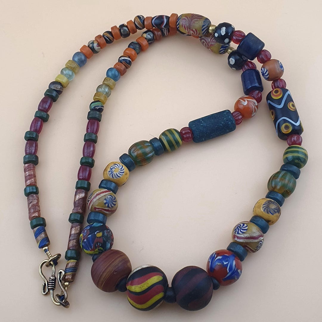 Vintage Venetian Style African Mix Glass Beaded Necklace - Etsy UK