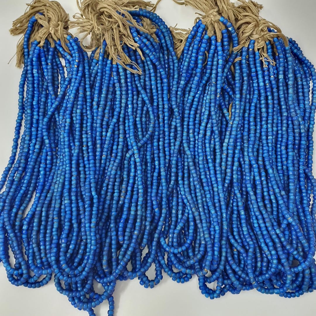 Rare Antique Venetian Trade Beads Strands 7mm Dark Sky Blue Whiteheart ...
