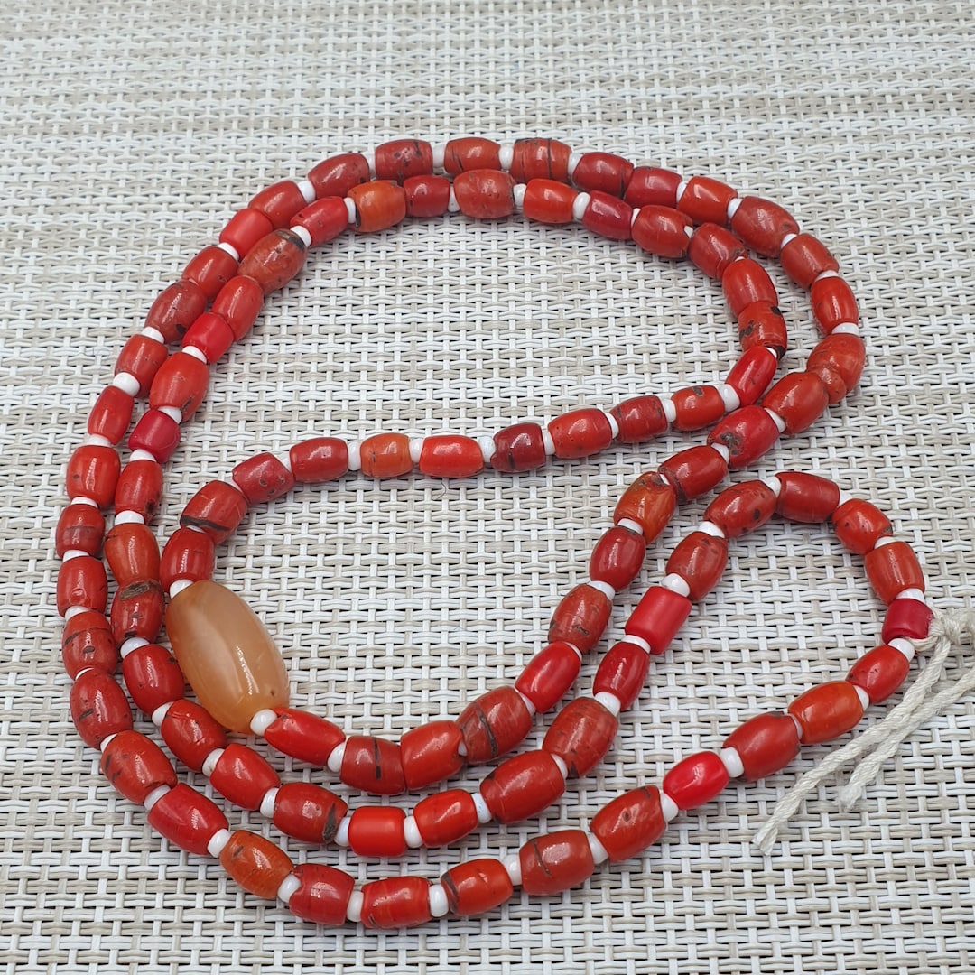 Vintage Coral Red Color Glass Beads Necklace From Pakistan - Etsy