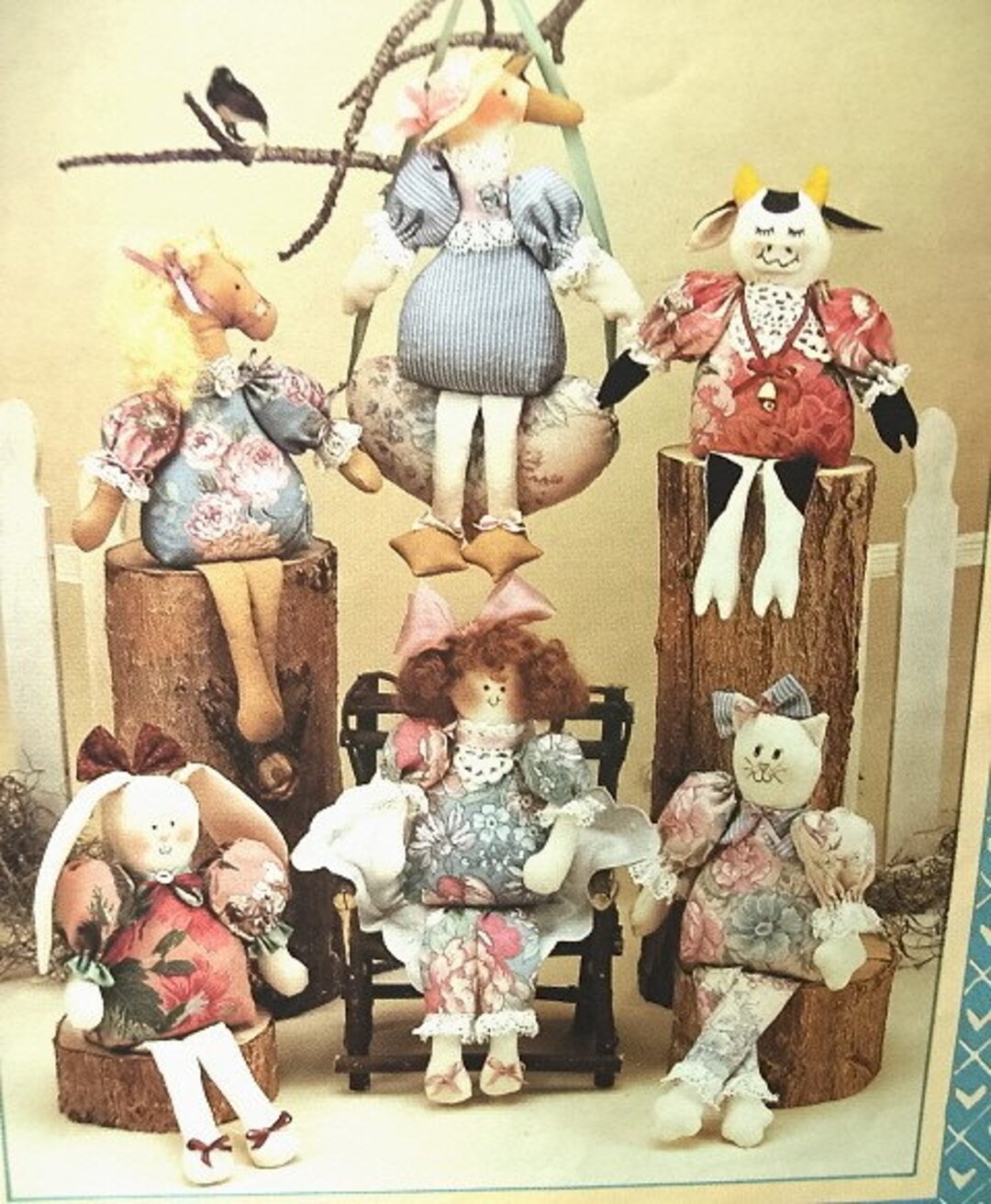 Vintage Patterns - Patterns for 6 Bean Bag Dolls - Bunny, Horse, Cow ...