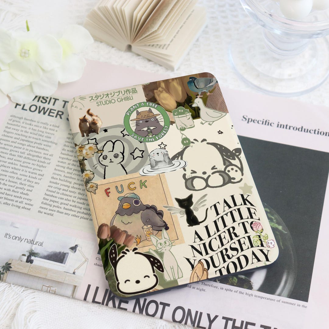 Cartoon Collage Kindle Custom Case With Hand Strap for Paperwhite 1/2/4 ...