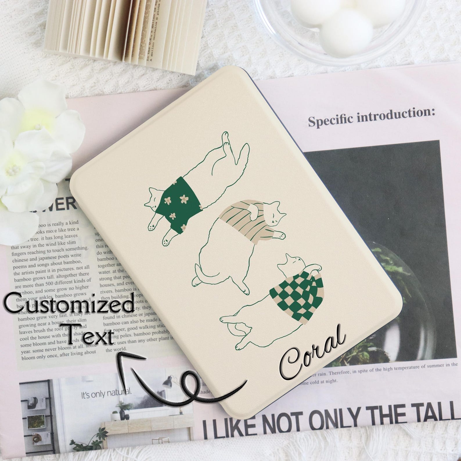 Line Cute Cat Kindle Custom Case With Hand Strap for Paperwhite 1/2/3/4 ...