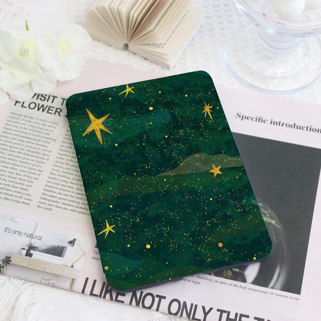 Green Starry Sky Kindle Custom Case With Hand Strap for Paperwhite 1/2 ...