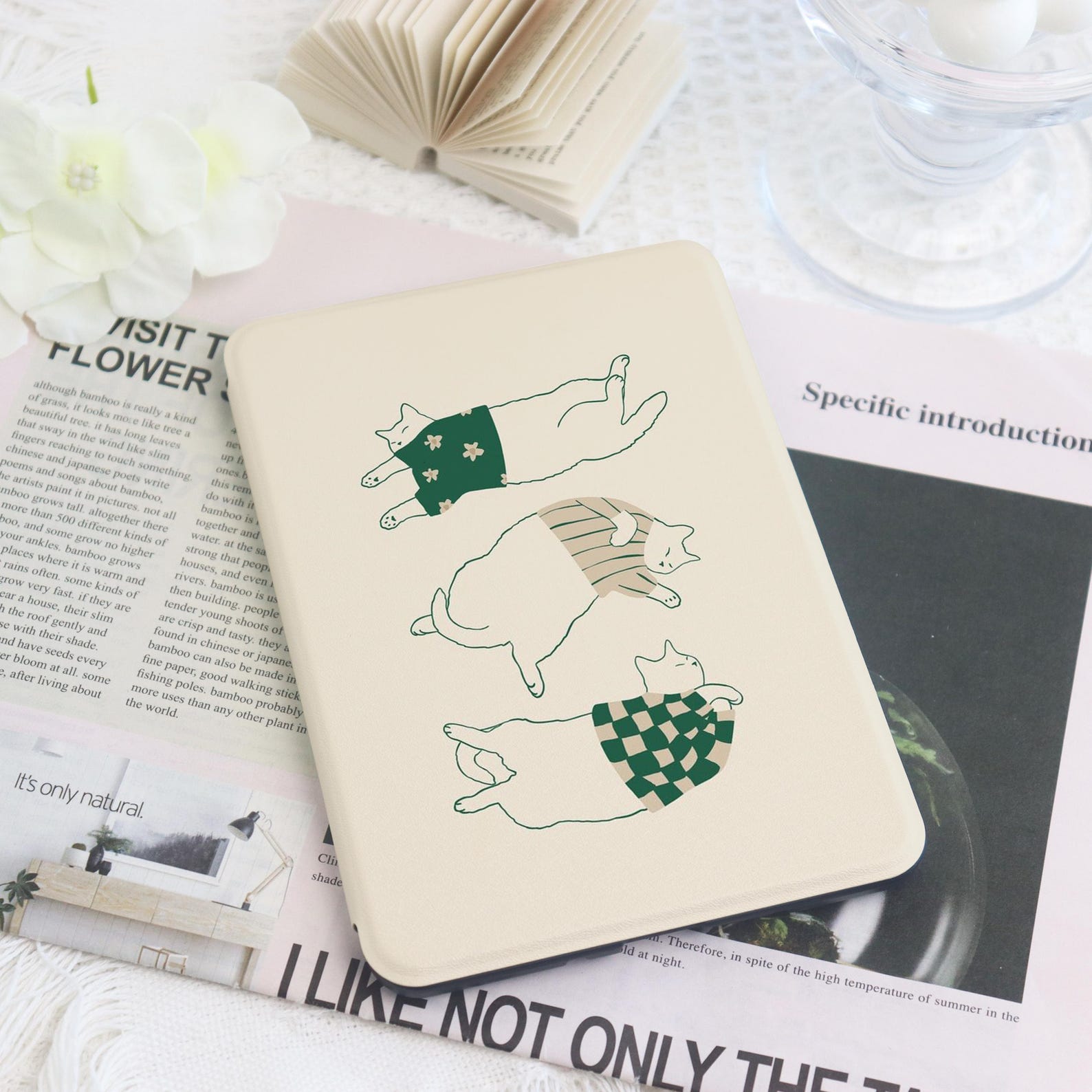 Line Cute Cat Kindle Custom Case With Hand Strap for Paperwhite 1/2/3/4 ...