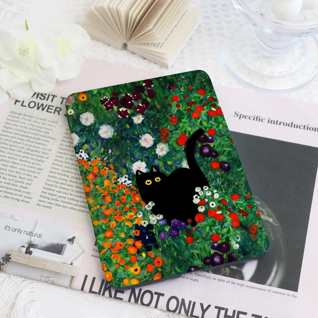 Oil Painting Black Cat Kindle Case With Hand Strap for Paperwhite 1/2/4 ...