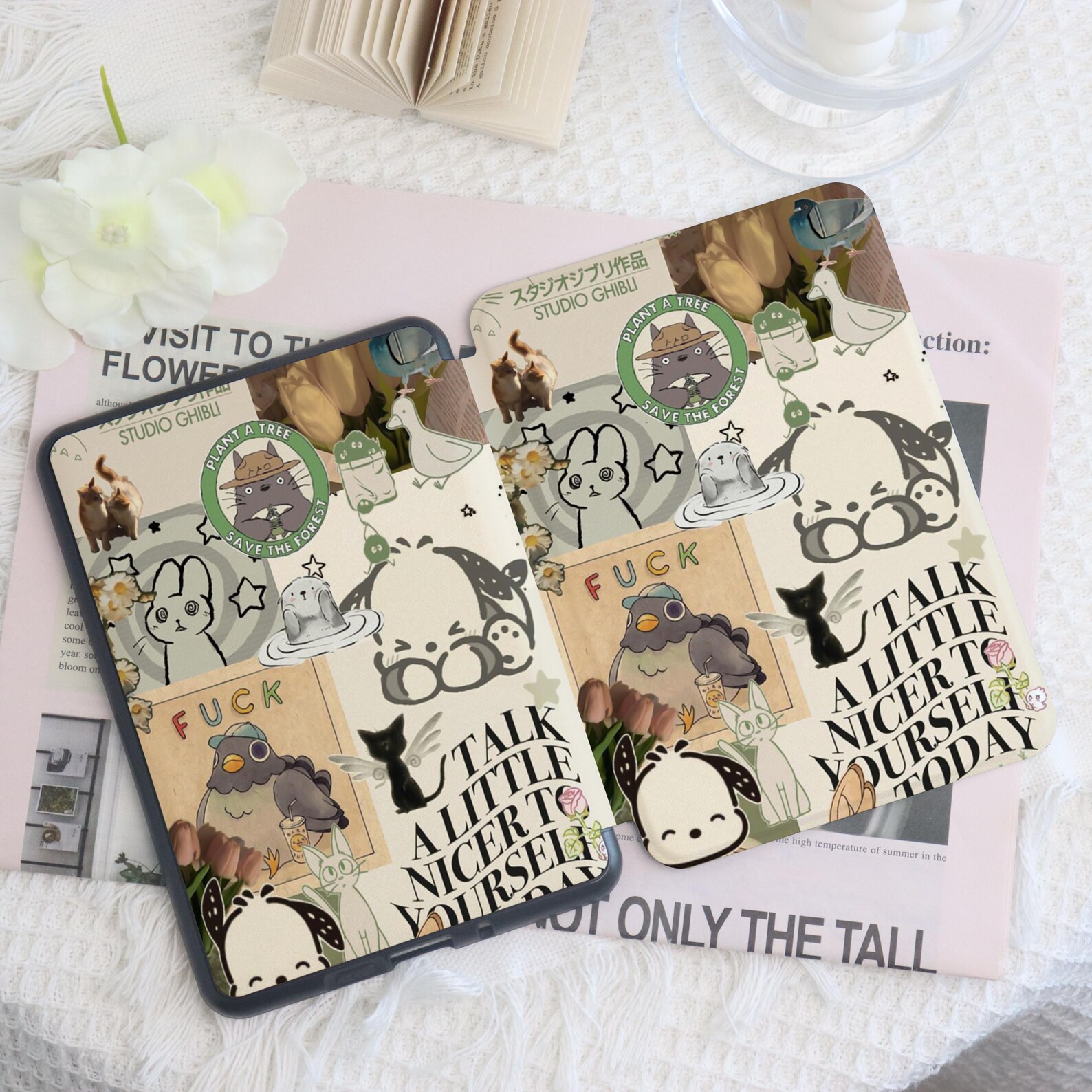 Cartoon Collage Kindle Custom Case With Hand Strap for Paperwhite 1/2/4 ...