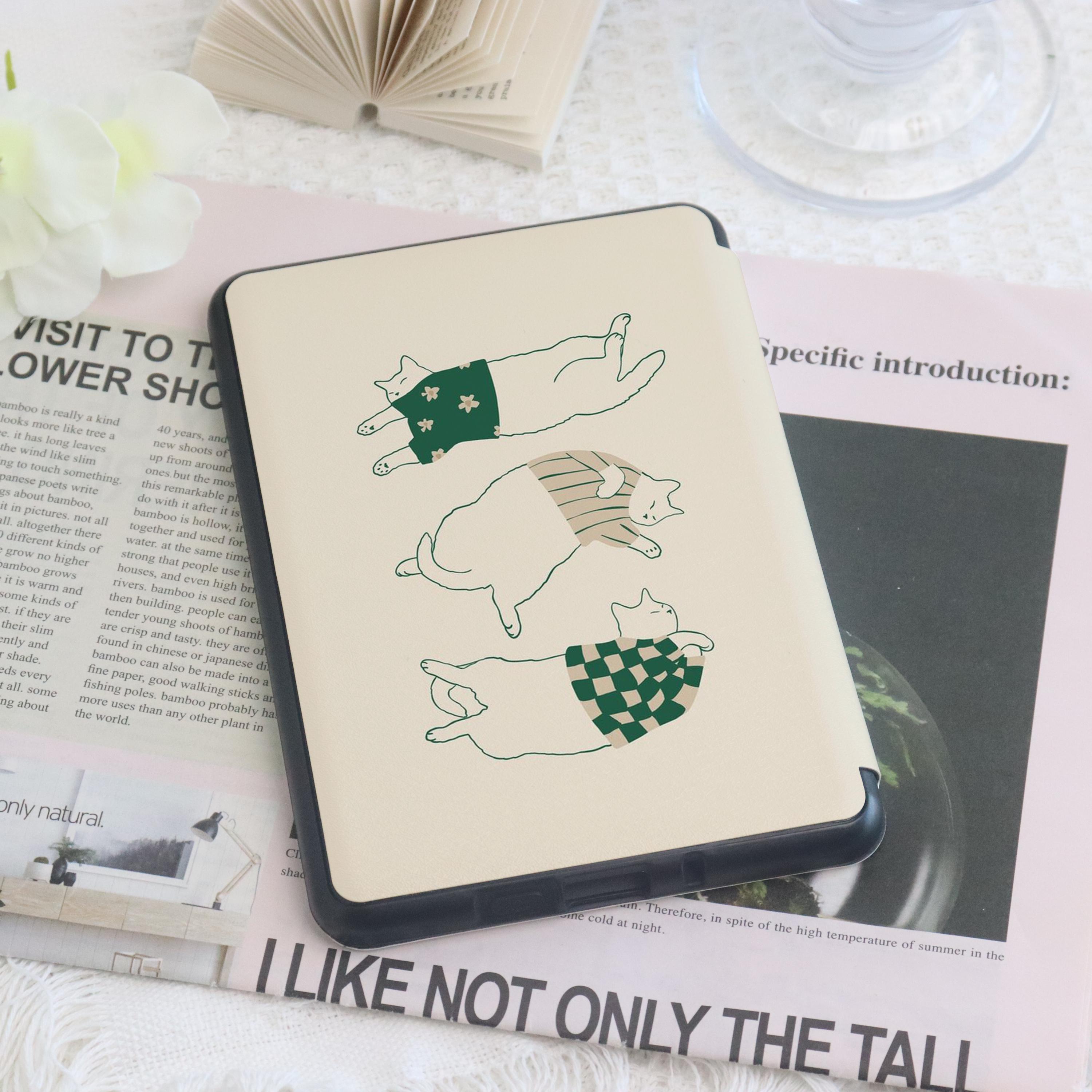 Line Cute Cat Kindle Custom Case With Hand Strap for Paperwhite 1/2/3/4 ...