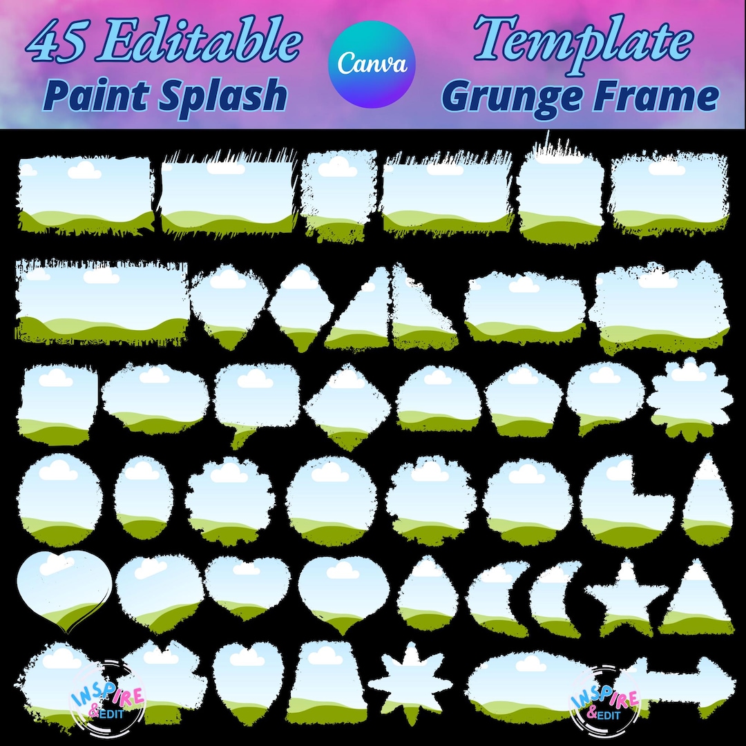45 Canva Bleach Effect Frames Bundle Grunge Splash Frames for Canva ...