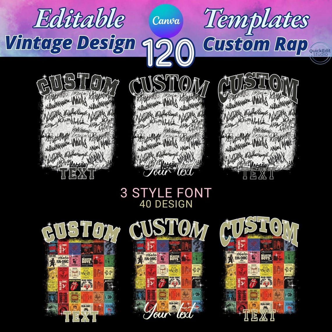 Retro 90s Rap Tee Template: Editable Custom Design Canva T-shirt ...
