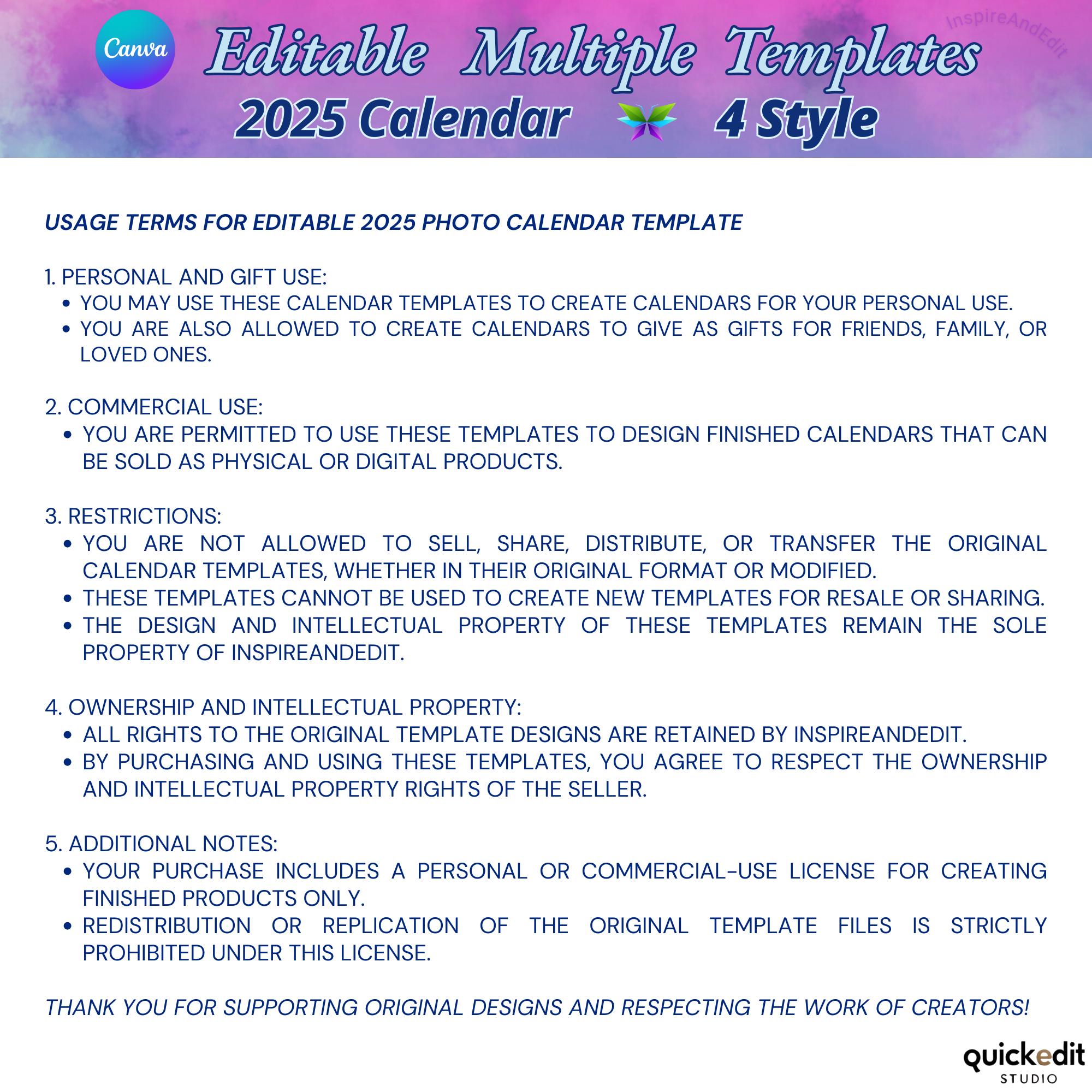 Editable 2025 Photo Calendar Template: Canva Custom Design (PLR) - Etsy