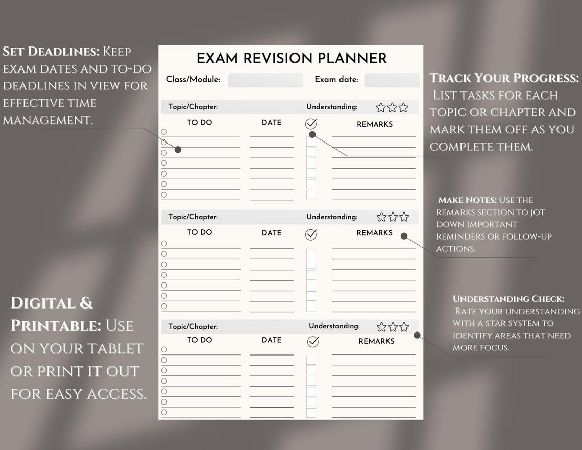 Printable Exam Revision Planner - Track Topics, Deadlines ...