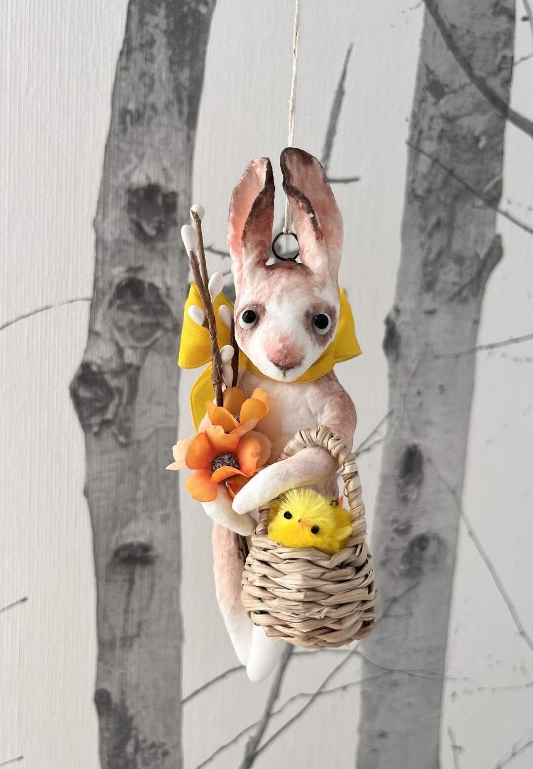 RTS Spun Cotton Vintage Look Easter Linx Rabbit With Bouquet Full of ...