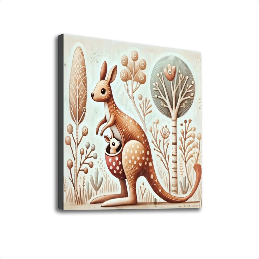 Whimsical Kangaroo and Joey Wall Art – Woodland Animal Nursery Decor in ...