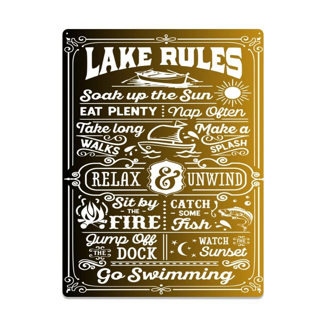 Lake Rules Metal Sign, Rustic Lake House Outdoor Tin Wall Decor, Cabin ...