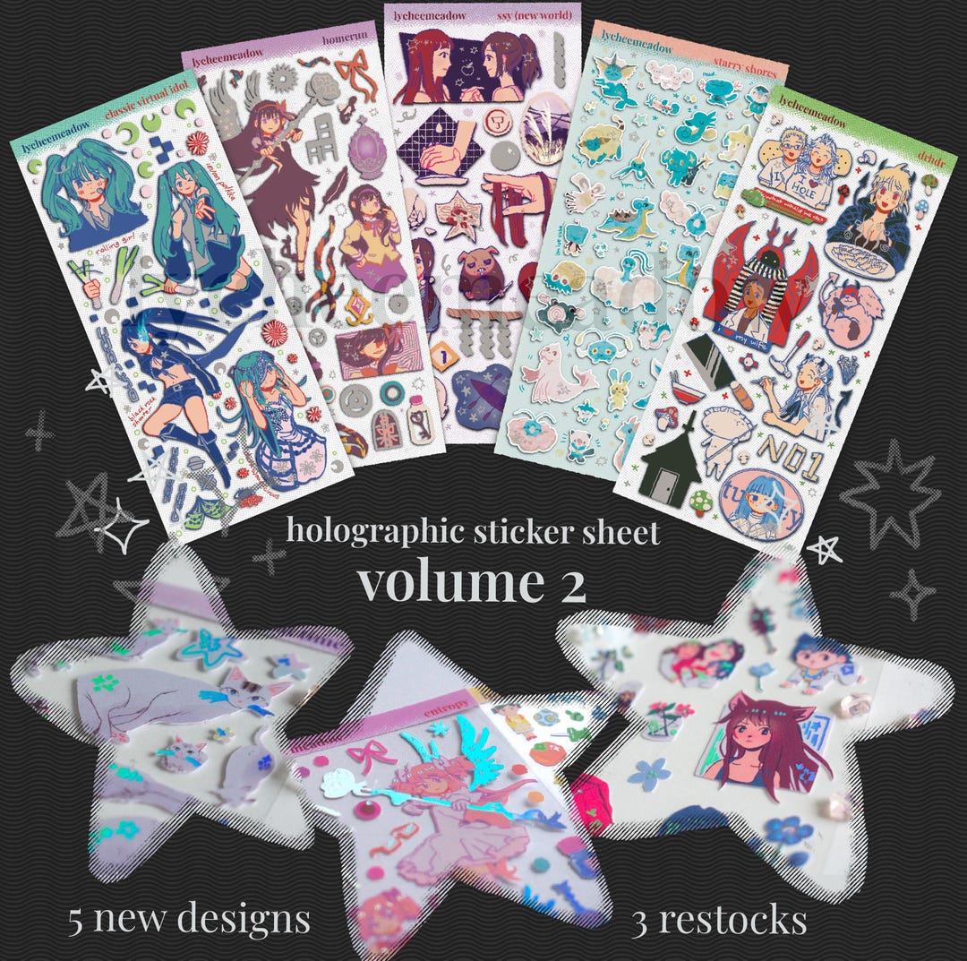 Holographic Deco Sticker Sheet Vol. 2 | PMMM, Dorohedoro, Shinsekai Yori, Virtual Idol, Poke ...
