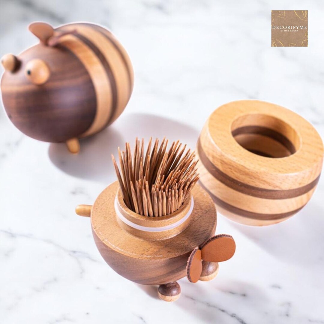 Gift Idea Bee Shaped Wooden Toothpick Box Toothpick Holder for Home ...