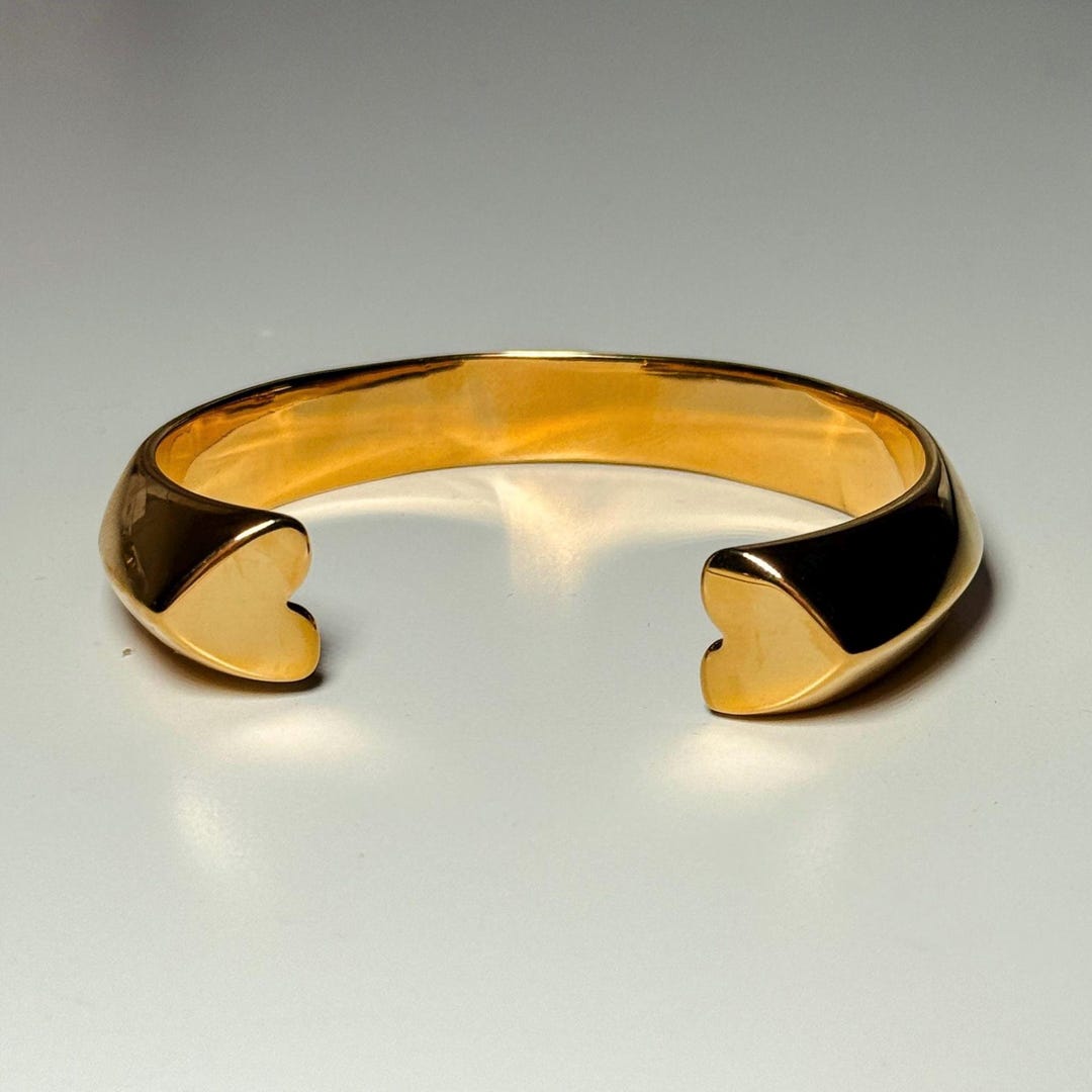 Chunky Heart Bangle: High Gloss 18k Gold Cuff Bracelet - Etsy