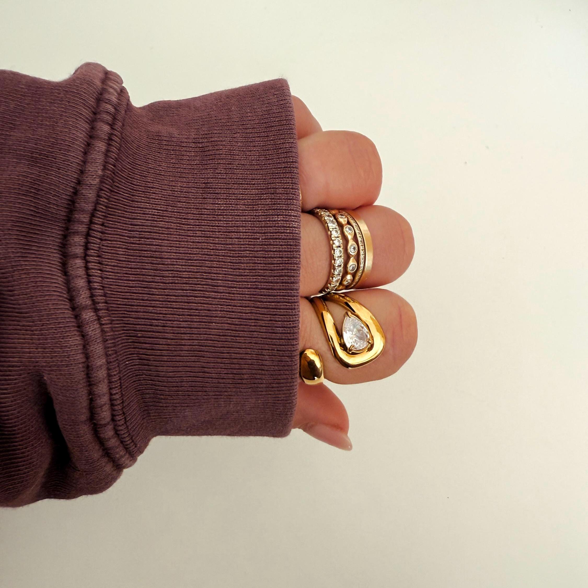 Chunky Gold Irregular Ring, Adjustable Gold Ring, Bold CZ Stackable ...