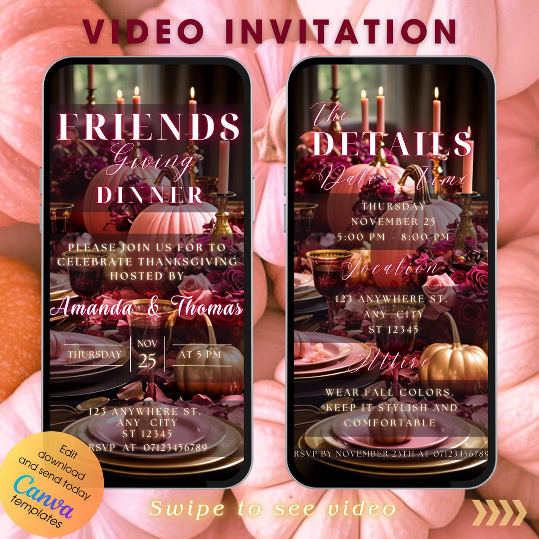 Animated Friendsgiving Party Invitation | Digital Thanksgiving Dinner ...