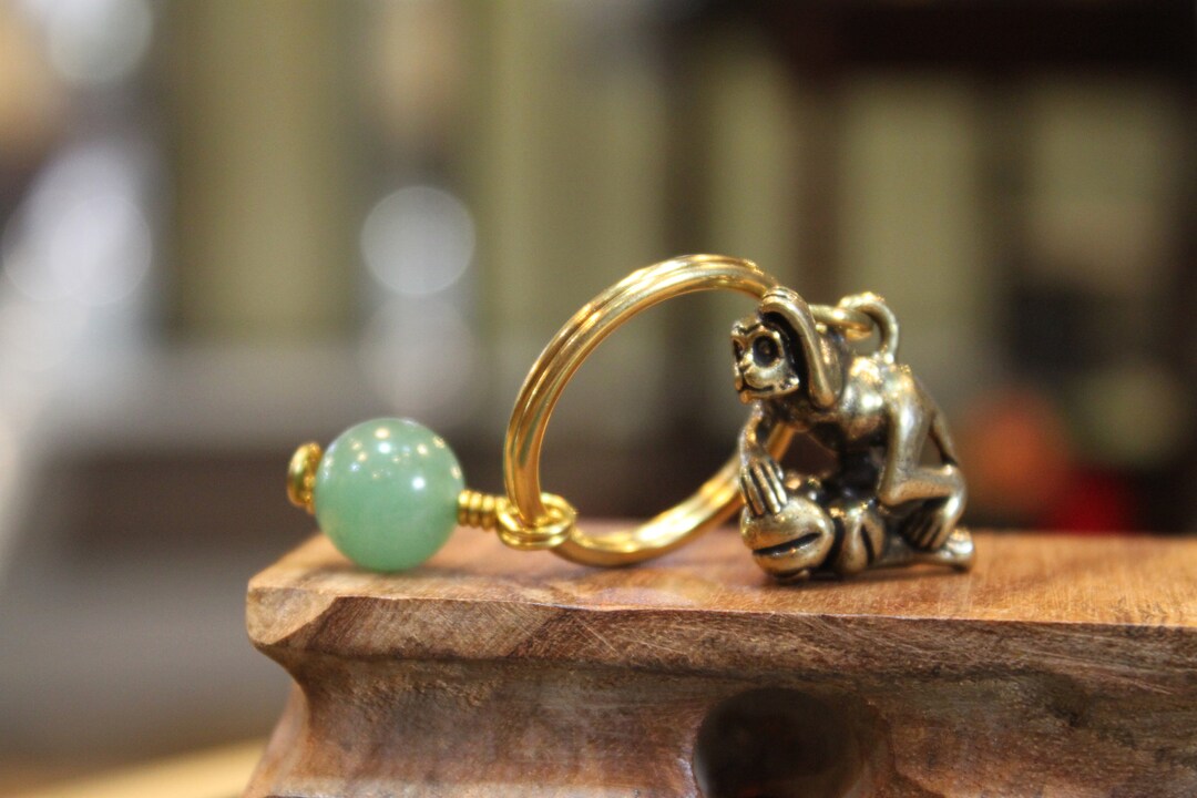 Brass Monkey Key Chain, Key Ring, Key Holder, Green Aventurine Jade ...