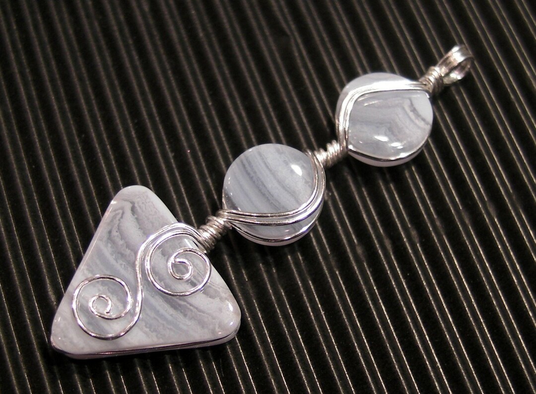 Blue Lace Agate ... Swirls in Sterling Silver Wire Pendant - Etsy