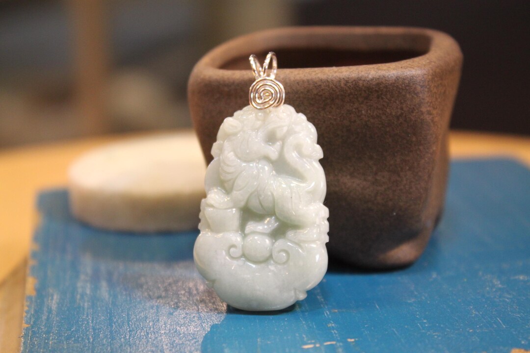 Jade Tiger Pendant, Beautifully Carved, Sterling Silver Wire ...