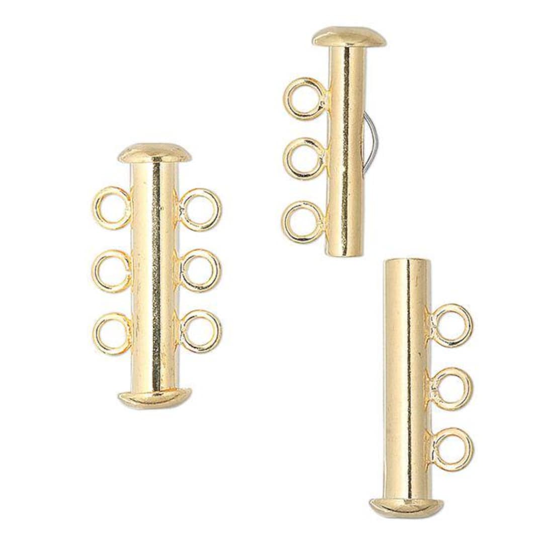 Clasp, 3-strand Slide Lock, Gold-plated Brass, 21x6mm Tube, 1 Pack - Etsy