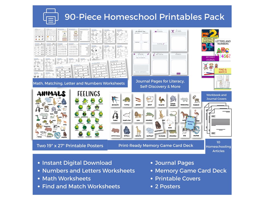 Homeschool Pack | 90 Printable Activity Worksheets | Instant Digital ...