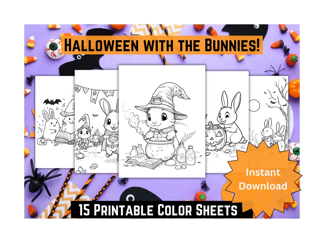 15 Halloween Bunny Coloring Pages for Kids (printable) - Etsy