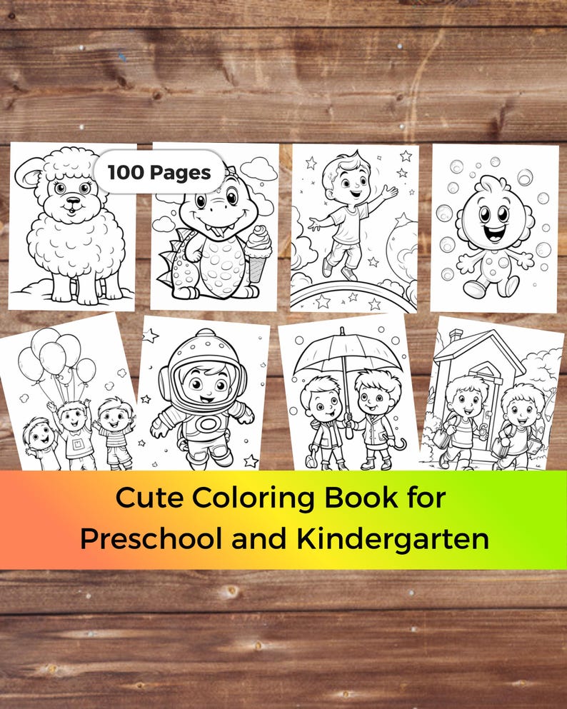 100 Pages Cartoon Coloring Book for Preschool Kindergarten Kids ...