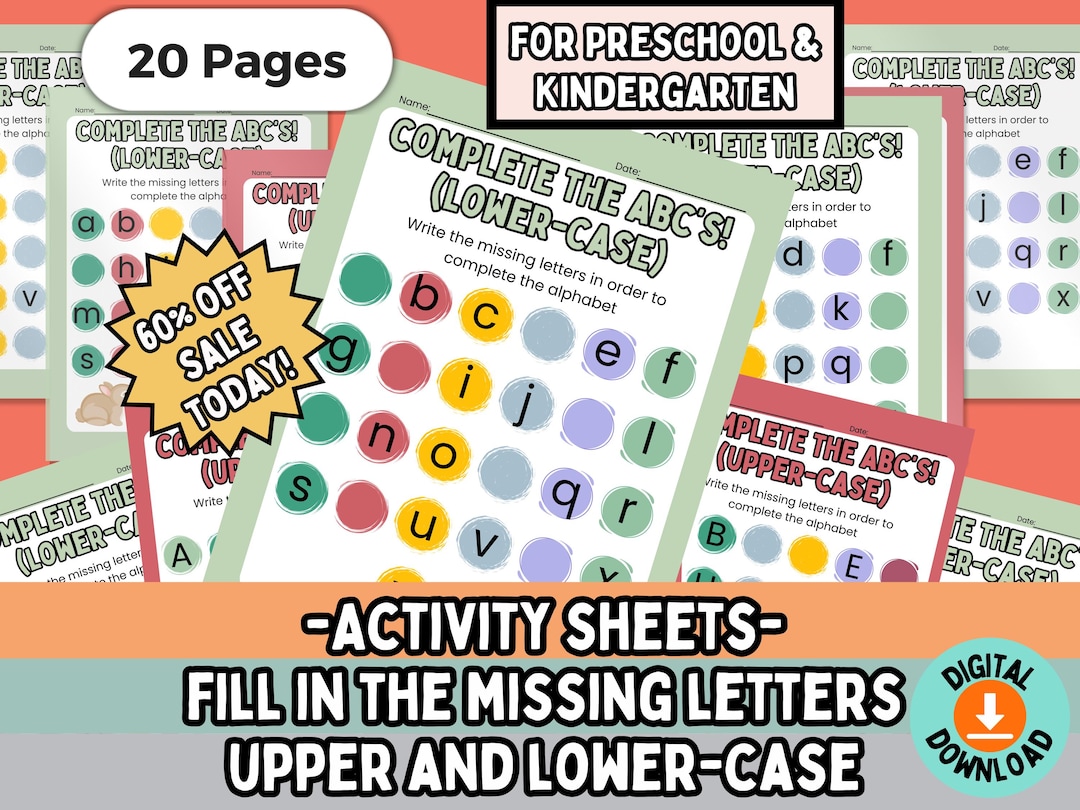 Fill in the Missing Letter Abc's 20 Page Printable Worksheets for Pre-k ...