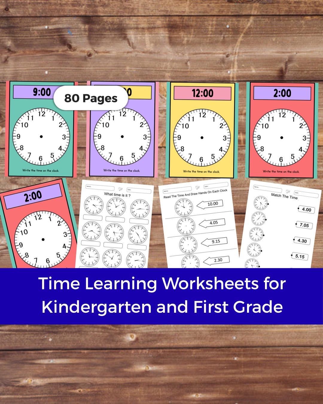 Time Telling Worksheets for Kindergarten and First Grade, 80 No Prep ...