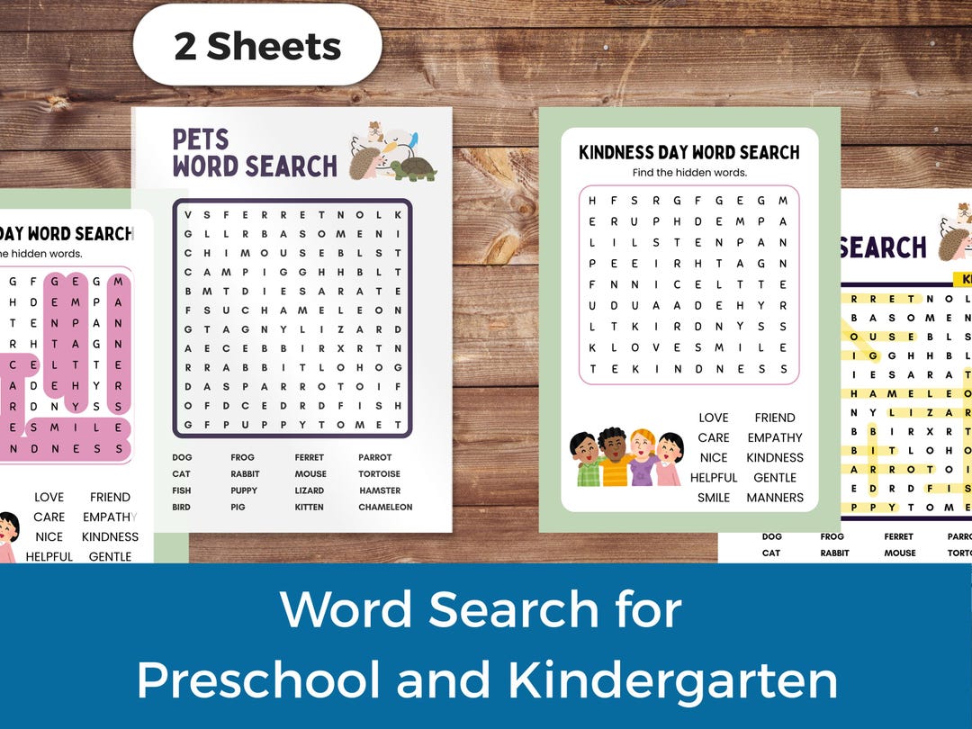 Preschool Word Search: 2-page Printable Activity (digital Download) - Etsy