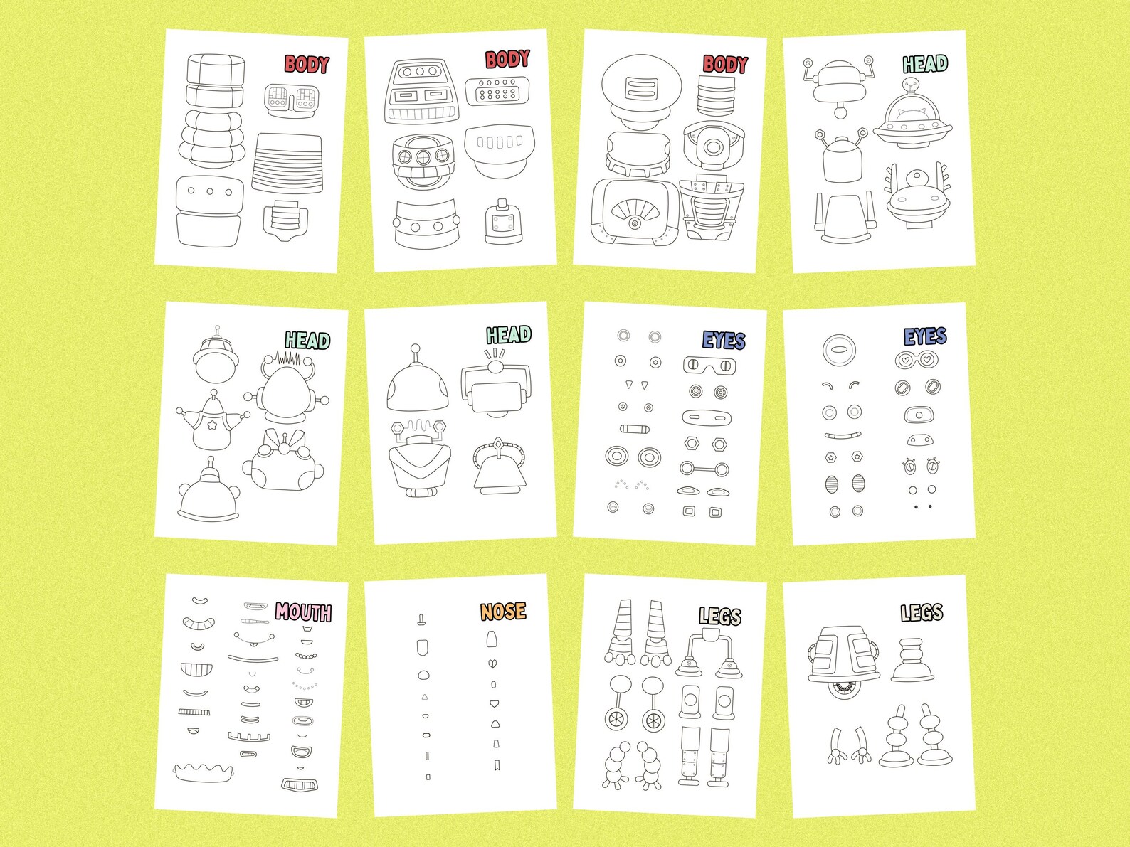 Robot Building Activity Sheets for Kids, Coloring and Cut-outs - Etsy