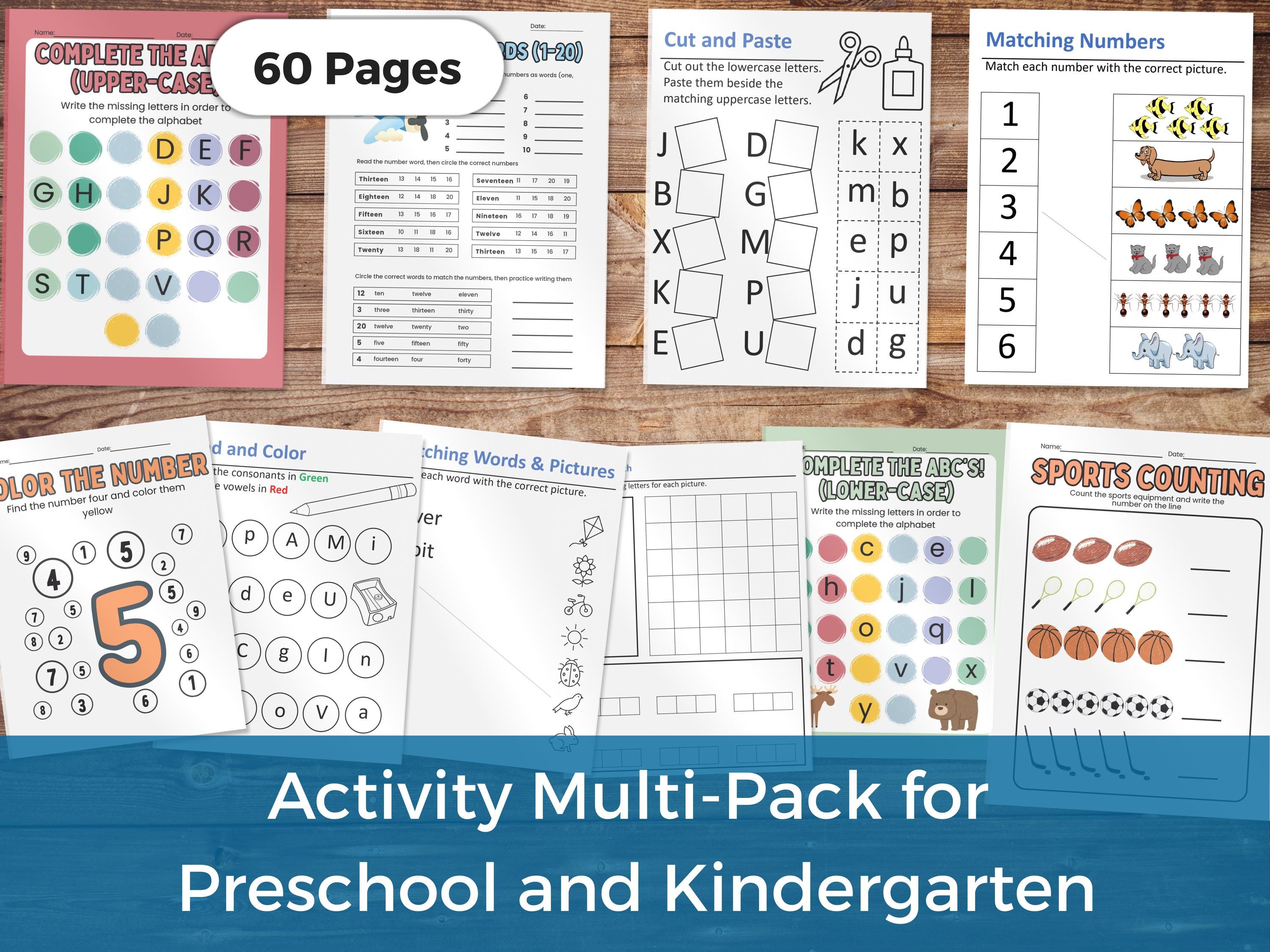Pre-k and Kindergarten Learning Bundle With 60 Activity Pages - Etsy