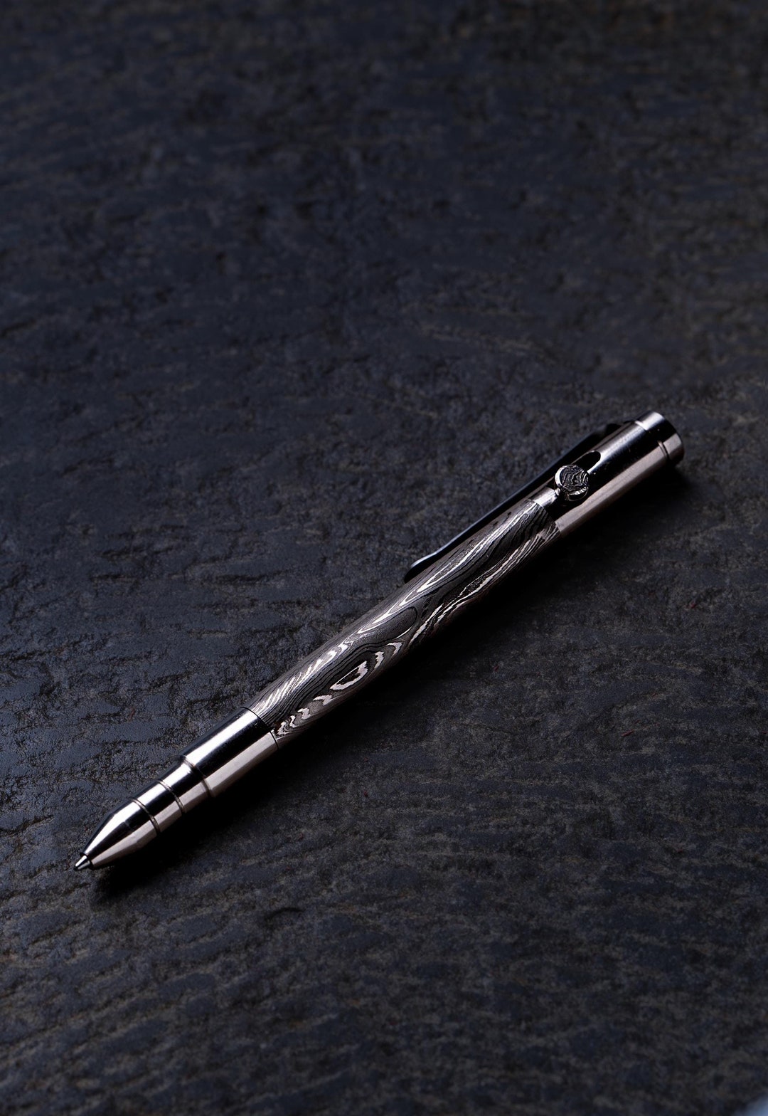 Damascus Steel Ball Point Pen - Handmade Stainless Steel Tip Machined ...