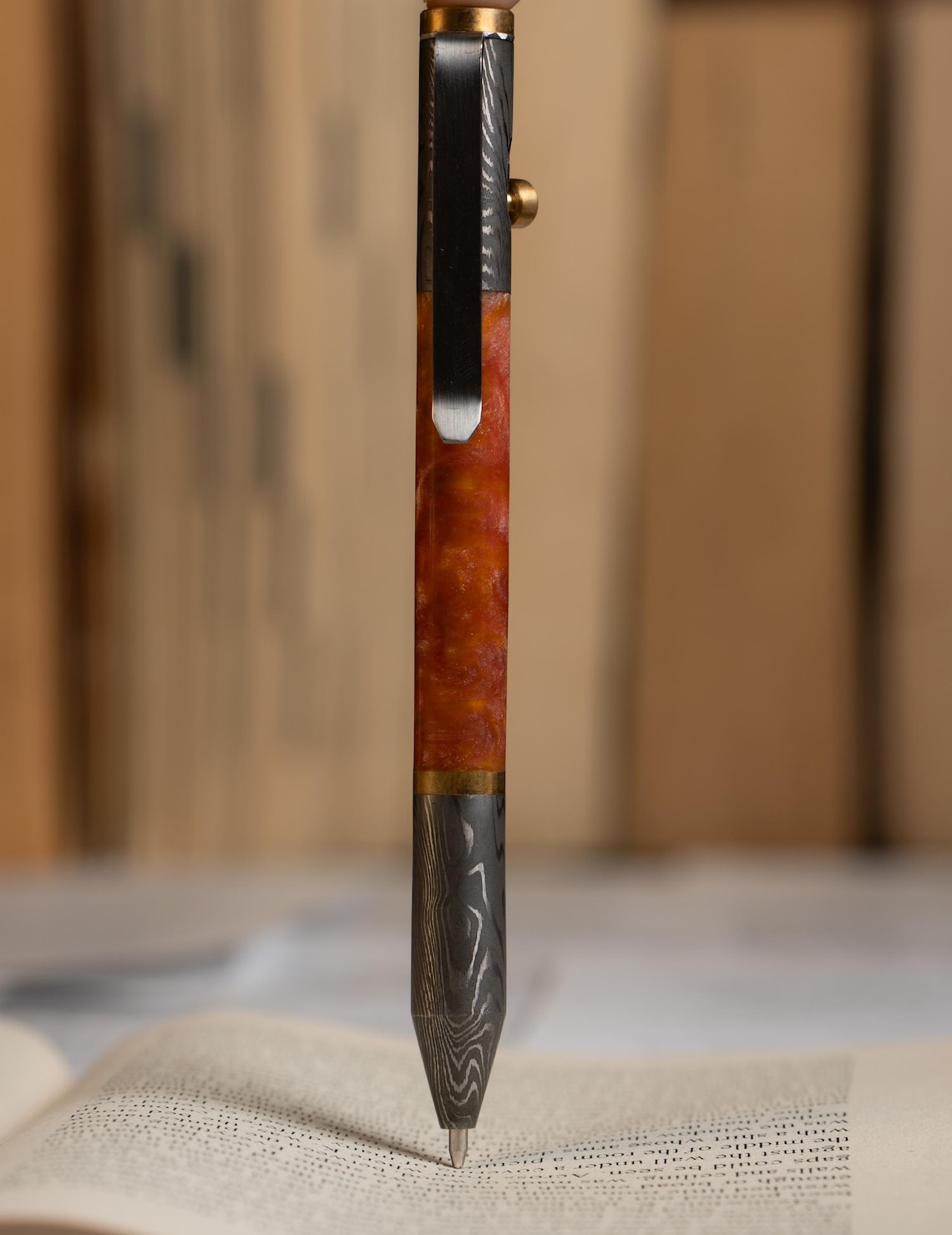 Handmade Damascus Steel Ballpoint Pen: Artisan Bolt Action Design - Etsy