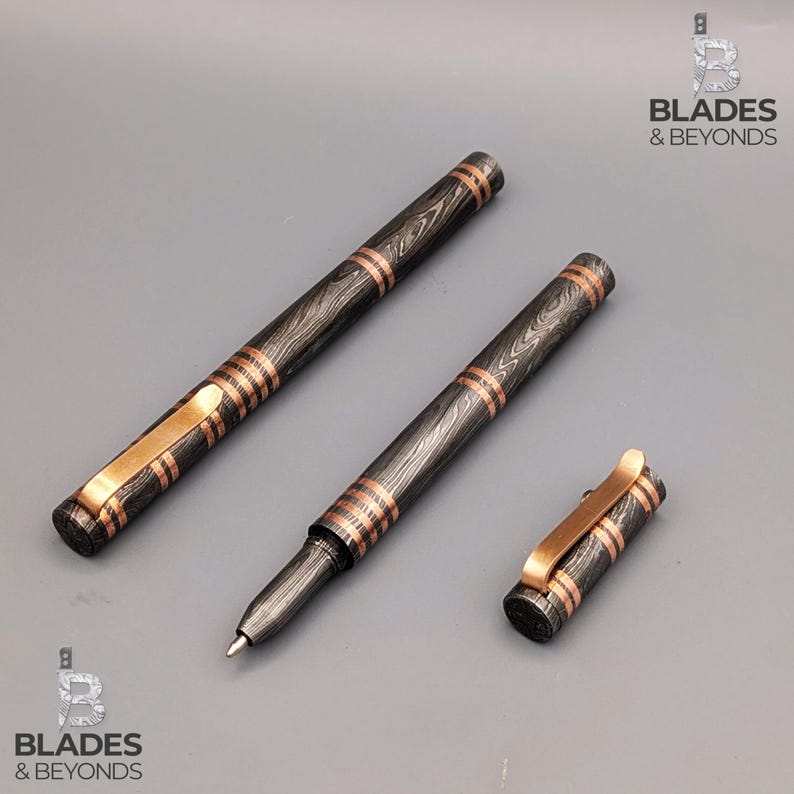 Handmade Damascus Steel Pen Set With Copper Accents | Luxury Executive ...