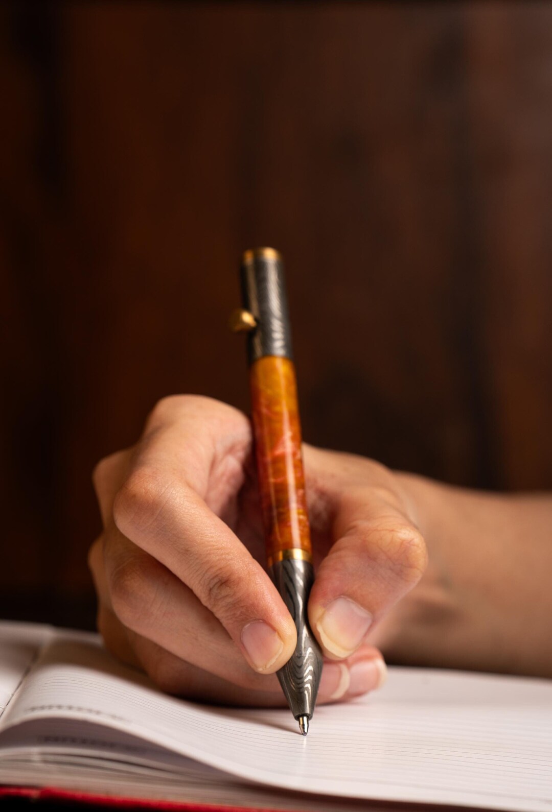 Handmade Damascus Steel Ballpoint Pen: Artisan Bolt Action Design - Etsy