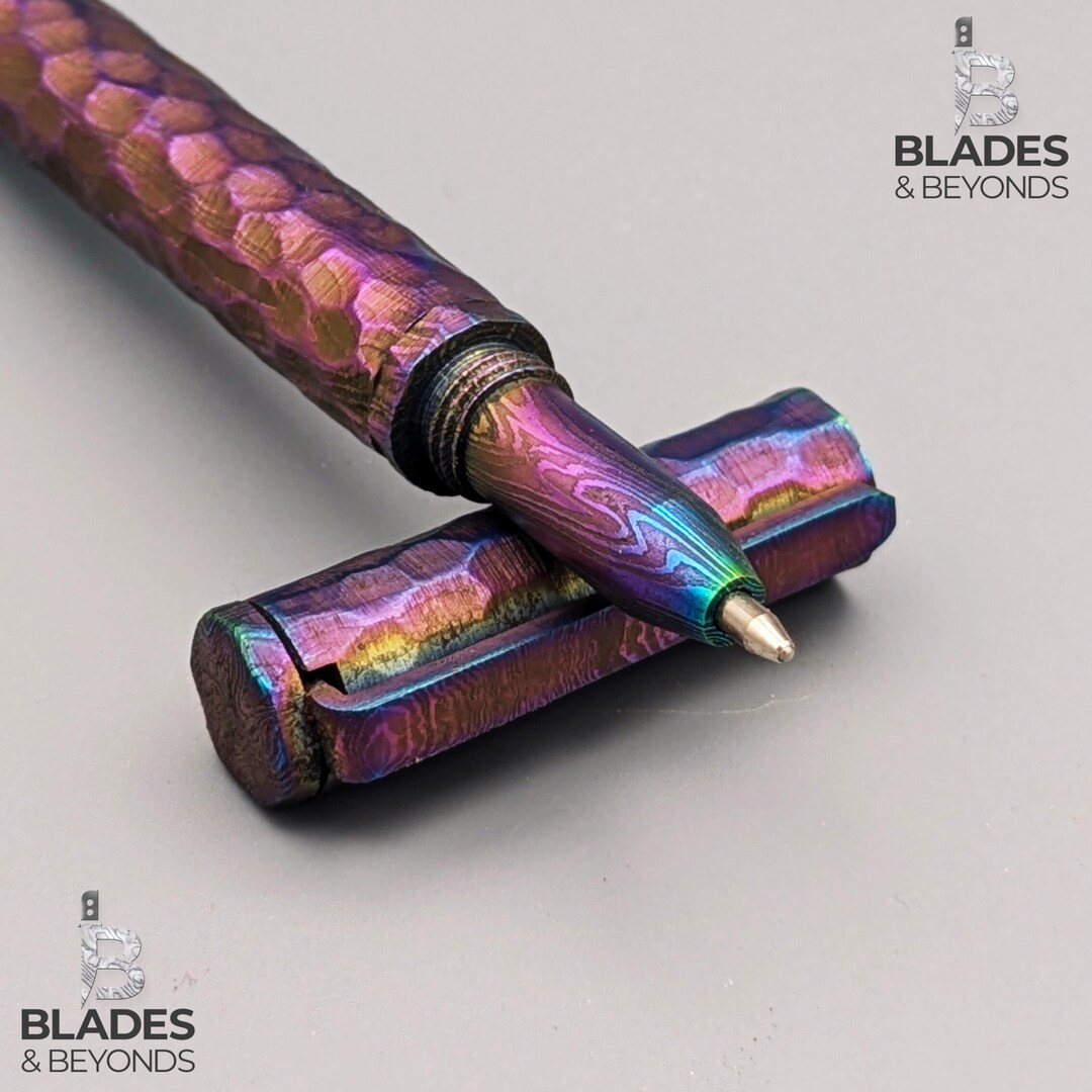 Handmade Rainbow Damascus Steel Cap Pen | Luxury Ballpoint, Wooden Box ...