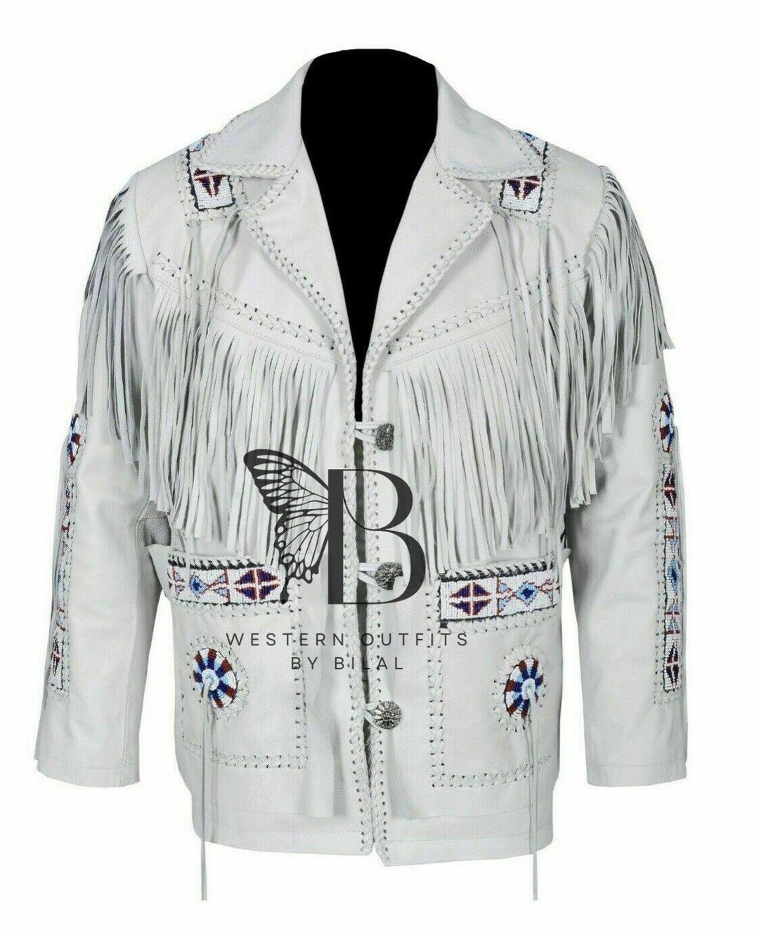 Men's Cowhide Leather Western Jacket: Native American Fringed Beaded ...
