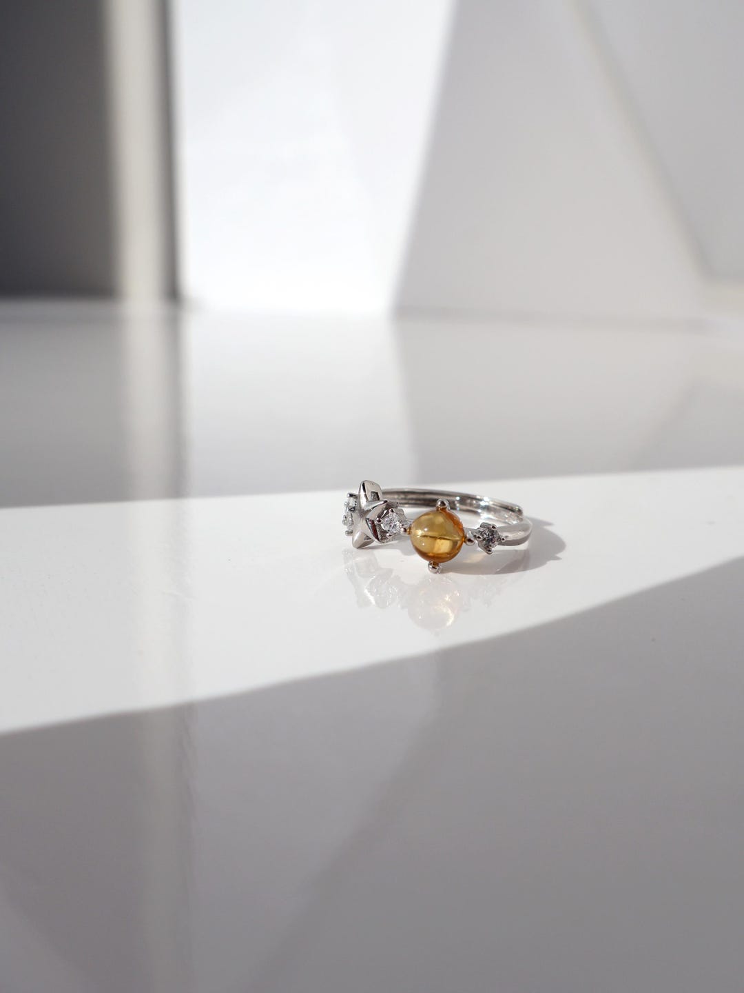 Sterling Silver Star Citrine Ring, Adjustable Ring With Cubic Zirconia ...