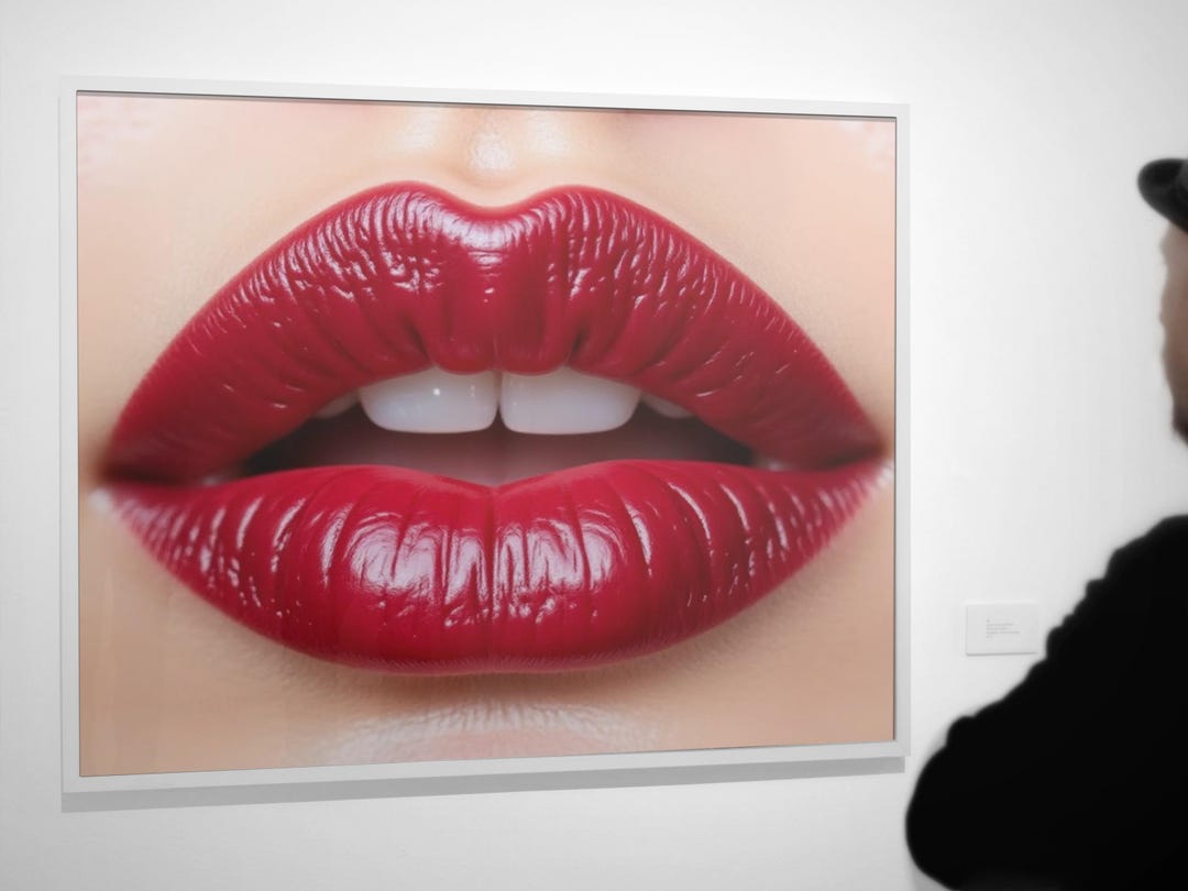 Glossy Red Lips Art Print - High-resolution Lip Closeup, Bold Digital ...