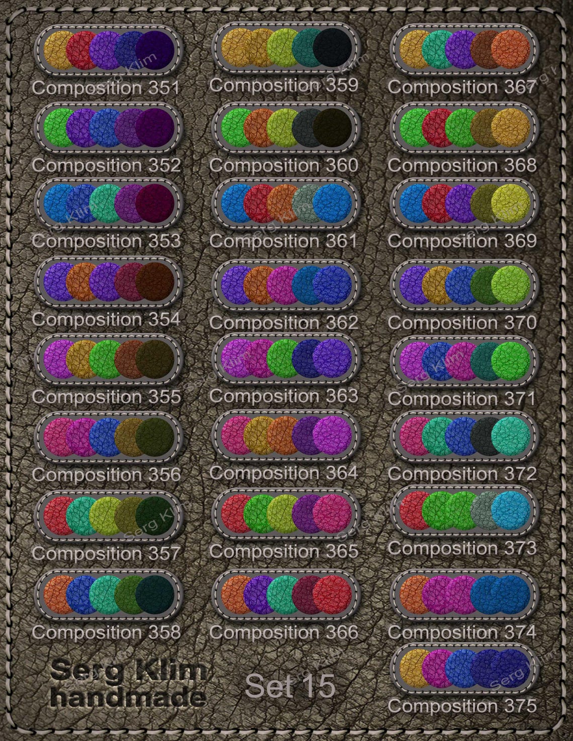 Complete Color Set #15 for Bifold Wallet | 25 Color Designs & PDF Color ...