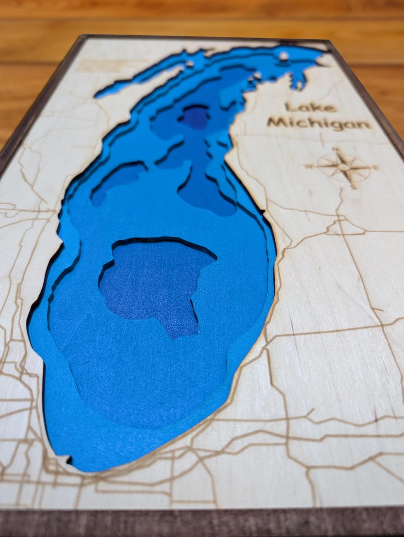Laser Cut Map | Laser Engraver | Lake Michigan | Bathymetric Map ...