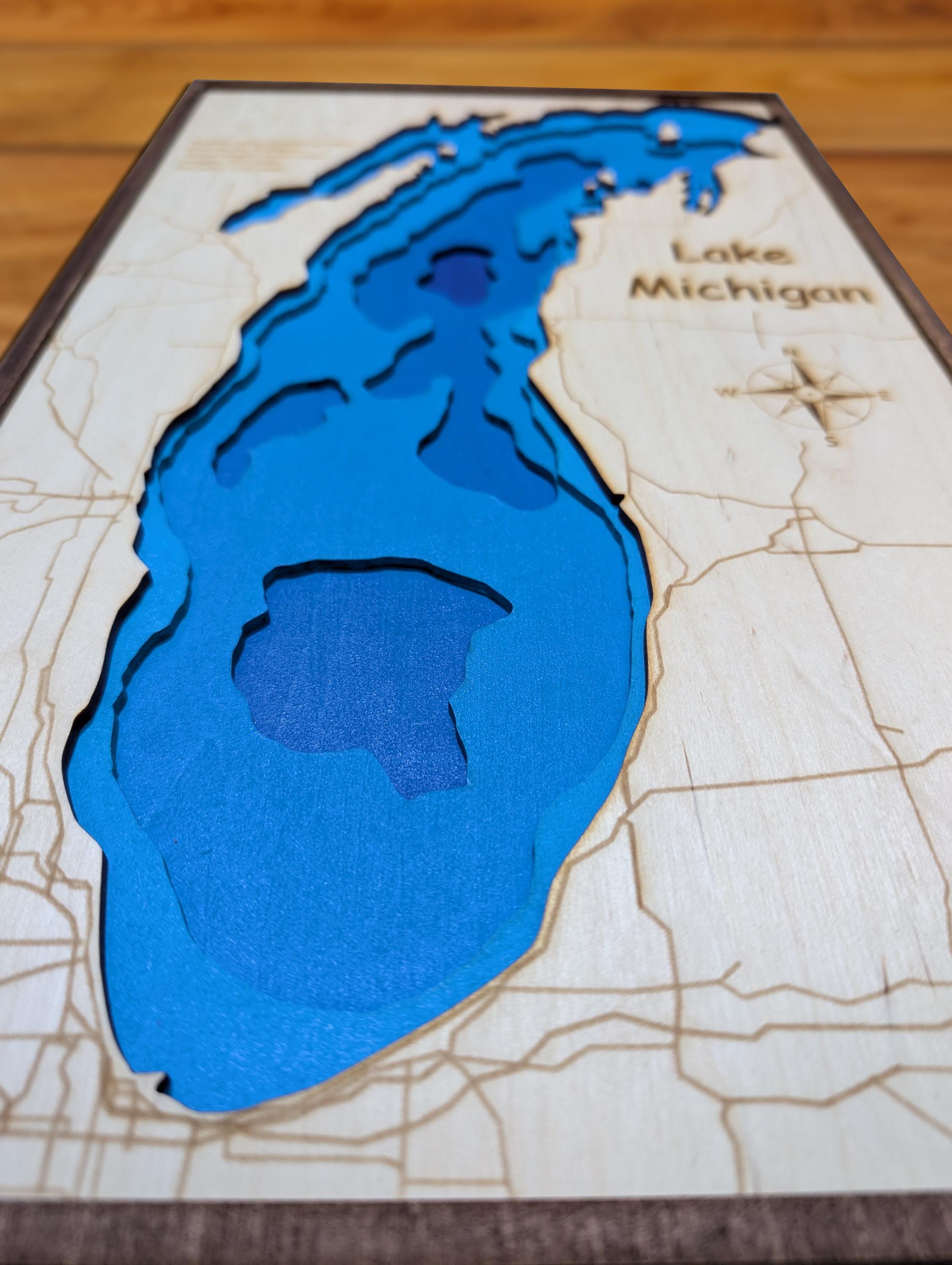 Laser Cut Map | Laser Engraver | Lake Michigan | Bathymetric Map ...