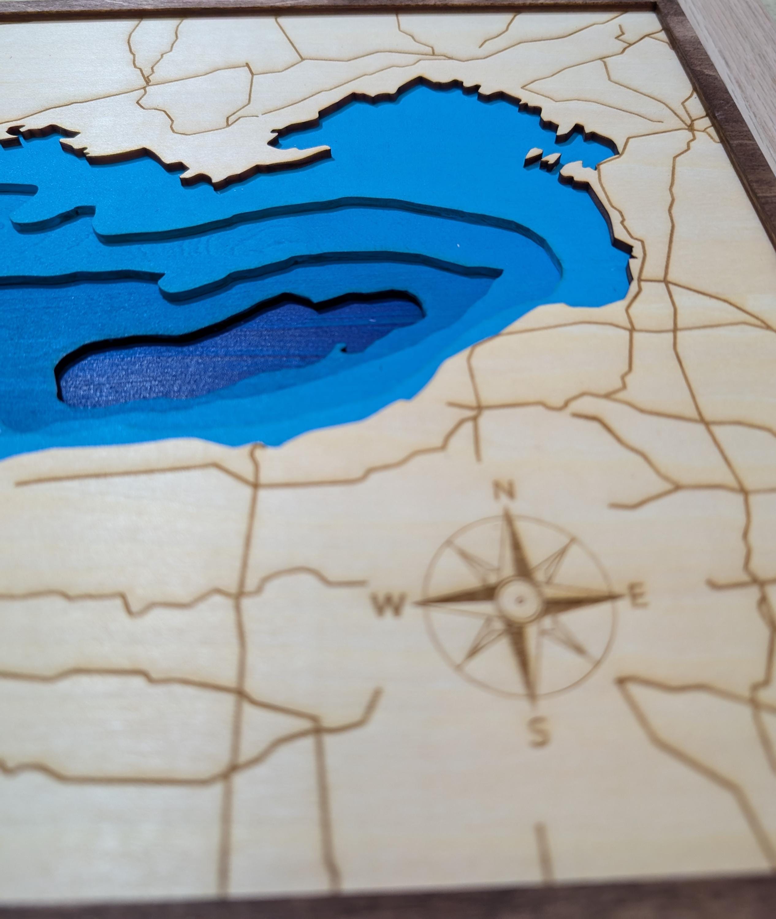 Laser Cut Map | Laser Engraver | Lake Ontario | Bathymetric Map ...