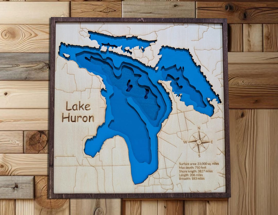 Laser Cut Map | Laser Engraver | Lake Huron | Bathymetric Map | Digital ...