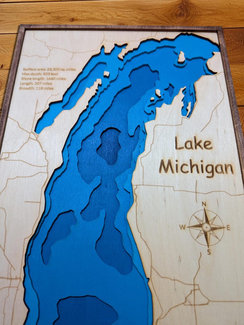Laser Cut Map | Laser Engraver | Lake Michigan | Bathymetric Map ...