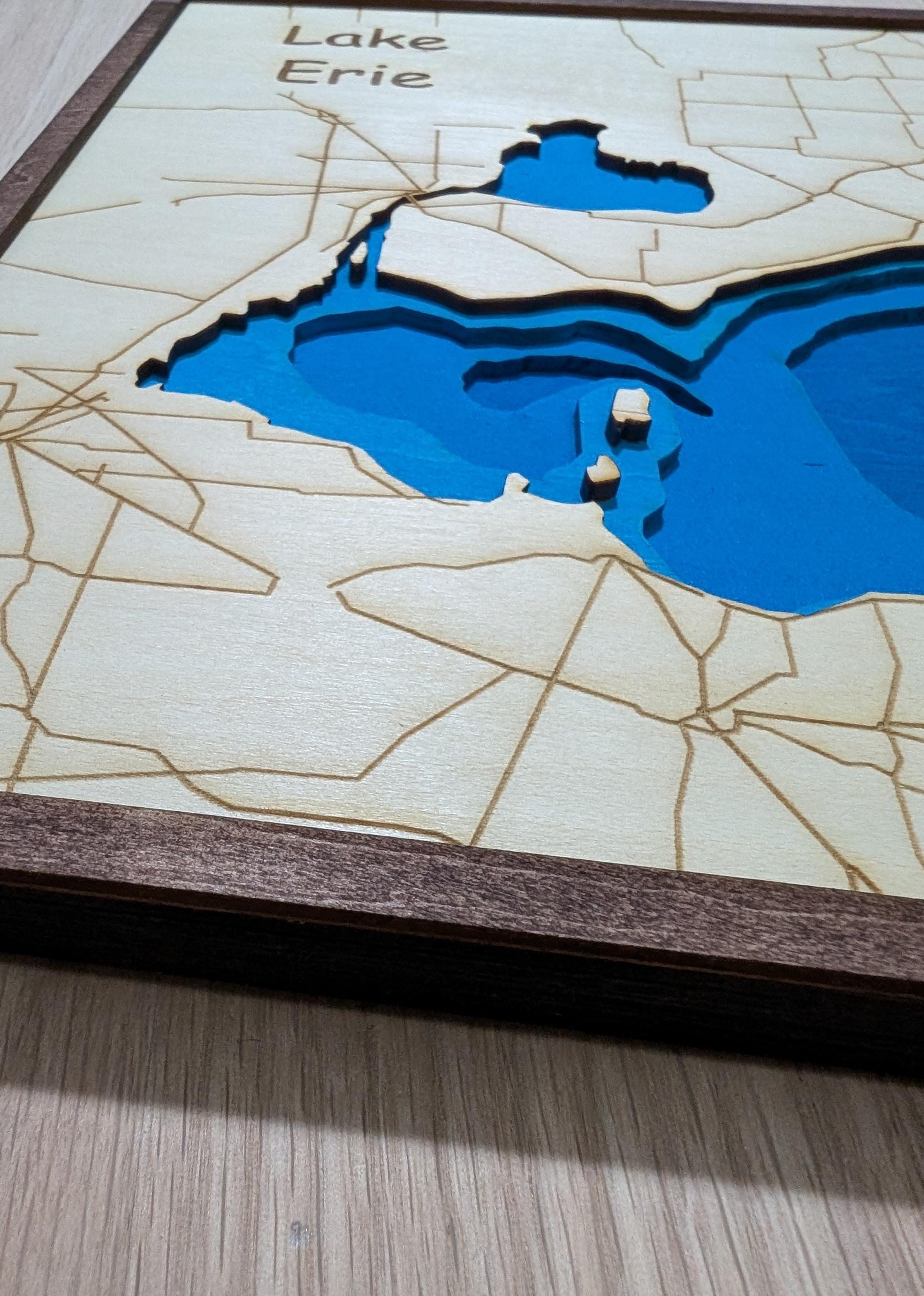 Laser Cut Map | Laser Engraver | Lake Erie | Bathymetric Map | Digital ...